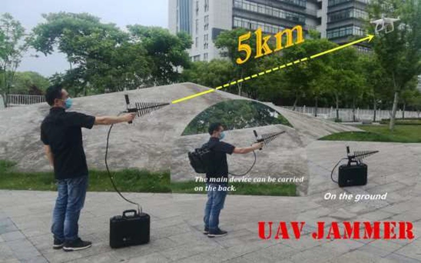 180W Backpack jammer with 5km jamming range and 7frequency bands